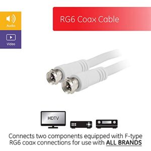 GE RG6 Coaxial Cable, 25 ft. F-Type Connectors, Double Shielded Coax, Input Output, Low Loss Coax, Ideal for TV Antenna, DVR, VCR, Satellite Receiver, Cable Box, Home Theater, White, 33604