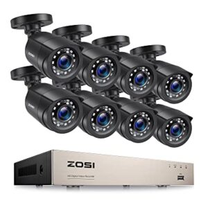 ZOSI H.265+ 8CH 5MP Lite Home Security Camera System Outdoor Indoor,5MP Lite CCTV DVR 8 Channel, 8pcs 1080P 1920TVL Surveillance Bullet Cameras,80ft Night Vision,Motion Alerts,Remote Access(No HDD)