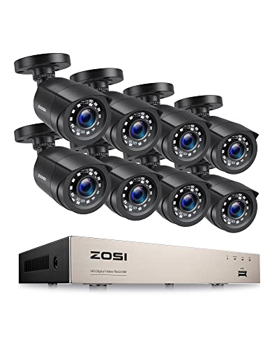 ZOSI H.265+ 8CH 5MP Lite Home Security Camera System Outdoor Indoor,5MP Lite CCTV DVR 8 Channel, 8pcs 1080P 1920TVL Surveillance Bullet Cameras,80ft Night Vision,Motion Alerts,Remote Access(No HDD)