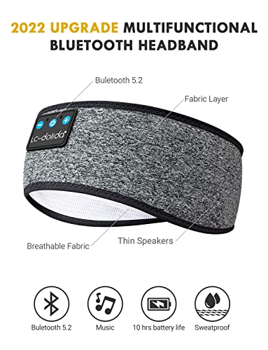 LC-dolida Sleep Headphones Bluetooth Headband, Cozy Band Wireless Sports Headband Headphones with Thin HD Stereo Speakers Perfect for Sleeping, Sport, Yoga, Travel Cool Gadgets for Women Man