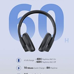 Cystereo Active Noise Cancelling Headphones with 40dB Noise Reduction, Wireless Bluetooth, 40H Playtime, aptX HD, Hi-Res Audio, Fast Charge, Deep Bass, Protein Earpads, 5 Built-in Mics, Black (Lava)