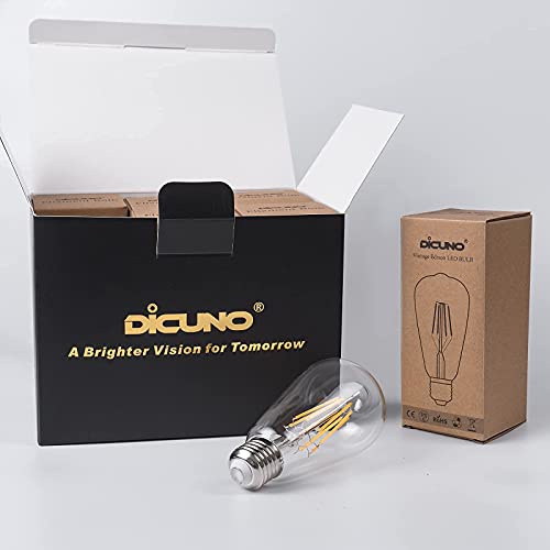 DiCUNO ST64 Edison Bulb Dimmable, Vintage LED Filament Light Bulbs, Warm White 2700K, 10W (100 Watt Equivalent), 1100 Lumens, 120V, E26 Standard Medium Base Clear Glass Retro Lighting, 6 Packs