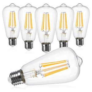 dicuno st64 edison bulb dimmable, vintage led filament light bulbs, warm white 2700k, 10w (100 watt equivalent), 1100 lumens, 120v, e26 standard medium base clear glass retro lighting, 6 packs