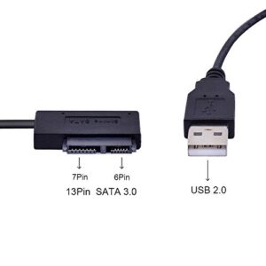 Cotchear USB 2.0 to Sata 7+6 13Pin Adapter Converter Cable for Laptop CD/DVD ROM Slimline Plug and Play Drive Data Transfer Cord