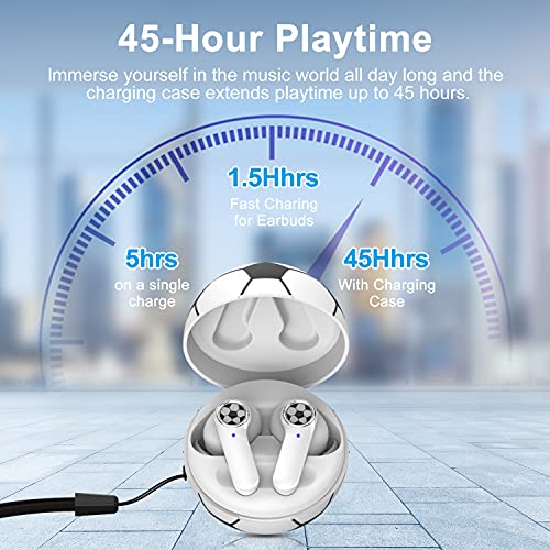 NURMUN Wireless Earbuds Upgraded Bluetooth V5.1 in-Ear Stereo Wireless Headphones TWS Bluetooth Earbuds IPX6 45Hours Playing Time USB-C Quick Charging Case, Smart Touch Control (White)