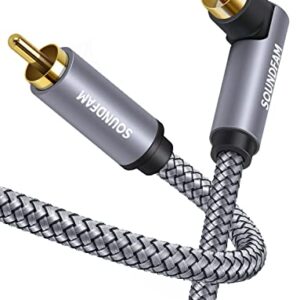 90 Degree RCA Cable SOUNDFAM Subwoofer Cable Right Angle Digital Coaxial RCA Cable Male to Male Vidio Audio Cable Gold-Plated Connectors for Home Theater, HDTV, Home Stereo and DVD- Grey (6.6ft/2m)