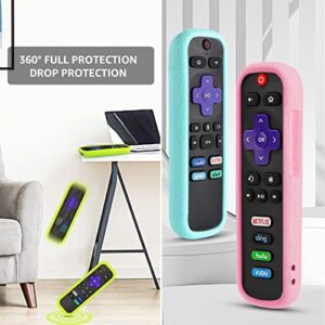 Wevove Case for Roku Remote Cover-3 Pack, Remote case Compatible with Roku TV Remote Cover, Silicone Protective Controller Universal Sleeve Glow in The Dark(Glow Yellow and Glow Pink and Blue)