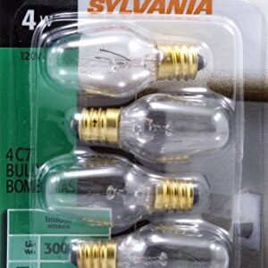 LEDVANCE LEDVANCESYLVANIA Incandescent 4W C7 Night Light Bulb, Warm White - 4 Pack (13553) & Incandescent Light Bulb, C7, 4W, Candelabra Base, 15 Lumens, Soft White - 4 Pack (13549)