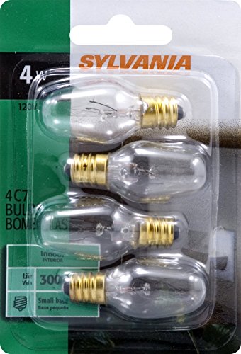 LEDVANCE LEDVANCESYLVANIA Incandescent 4W C7 Night Light Bulb, Warm White - 4 Pack (13553) & Incandescent Light Bulb, C7, 4W, Candelabra Base, 15 Lumens, Soft White - 4 Pack (13549)