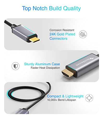 BlueRigger Premium USB C to HDMI Cable (10ft, 4K 60Hz, Braided, USB Type C) – Thunderbolt 3 Compatible with MacBook Pro/Air, iMac, Chromebook Pixel, Samsung Galaxy/Note, Dell, Surface Book