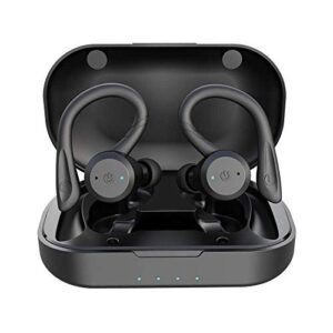 cyboris wireless bluetooth earphone, ipx7 waterproof sport headphones wireless bluetooth 5.0 sports earbuds noise canceling hifi 3d stereo sound with built-in mic and charging box (black)