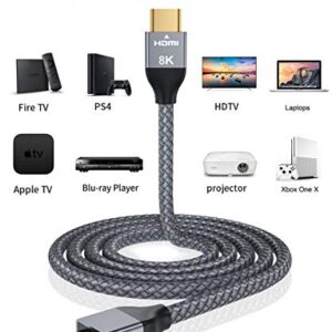 Basesailor 8K 60Hz HDMI Cable 6.6FT 2 Pack,48Gbps 7680P Ultra High Speed Cord for Apple TV,Roku,Samsung QLED,2.0 2.1,Sony Playstation,PS5,6FT,Xbox One Series X,eARC HDR HDCP 2.2 2.3,4K 120Hz 144Hz