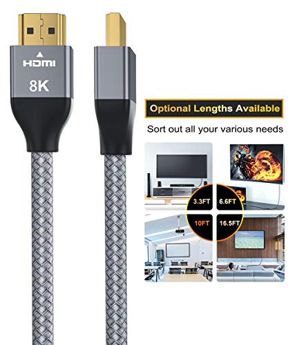 Basesailor 8K 60Hz HDMI Cable 6.6FT 2 Pack,48Gbps 7680P Ultra High Speed Cord for Apple TV,Roku,Samsung QLED,2.0 2.1,Sony Playstation,PS5,6FT,Xbox One Series X,eARC HDR HDCP 2.2 2.3,4K 120Hz 144Hz