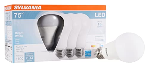 SYLVANIA LED Light Bulb, 75W Equivalent A19, Efficient 12W, 13 Year, Dimmable, 1100 Lumens, Frosted Finish, Bright White - 4 Pack (74427)