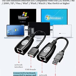 USB Extender Over RJ45 Cat 6/5/5e Adapter, RJ45 Ethernet Splitter to USB Extension UP to 50m/164ft, Compatible with Computers, Mobile Phones, Mice, Keyboards, U Disks, Printers, Cameras