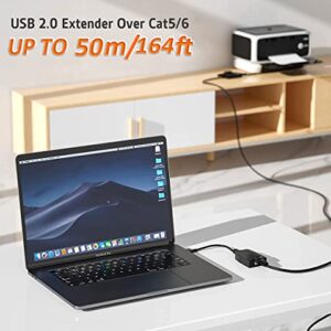 USB Extender Over RJ45 Cat 6/5/5e Adapter, RJ45 Ethernet Splitter to USB Extension UP to 50m/164ft, Compatible with Computers, Mobile Phones, Mice, Keyboards, U Disks, Printers, Cameras