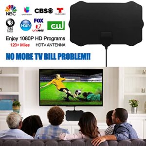 Indoor TV Antenna Amplified Digital HDTV Antenna 120 Miles Range 4K 1080P HD VHF UHF for Local Free Channels