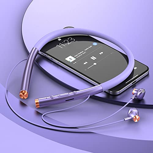 Sports Wireless Blue-tooth Earphones - Bone-Conduction Earphone Foldable Headset, High-Power Neck-Mounted Mag-netic Earphones Stereo Earbuds, Super Battery Life, for Outdoor Working Travel (Purple)