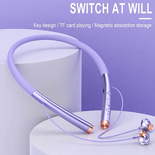 Sports Wireless Blue-tooth Earphones - Bone-Conduction Earphone Foldable Headset, High-Power Neck-Mounted Mag-netic Earphones Stereo Earbuds, Super Battery Life, for Outdoor Working Travel (Purple)