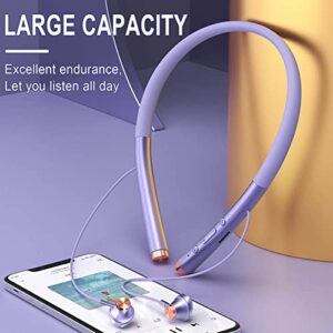 Sports Wireless Blue-tooth Earphones - Bone-Conduction Earphone Foldable Headset, High-Power Neck-Mounted Mag-netic Earphones Stereo Earbuds, Super Battery Life, for Outdoor Working Travel (Purple)