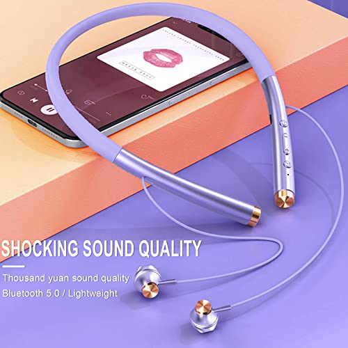 Sports Wireless Blue-tooth Earphones - Bone-Conduction Earphone Foldable Headset, High-Power Neck-Mounted Mag-netic Earphones Stereo Earbuds, Super Battery Life, for Outdoor Working Travel (Purple)