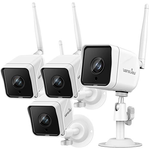 wansview Security Camera Outdoor 1080P Wired WiFi IP66 Waterproof Surveillance Home Camera with 2-Way Audio, Siren, Night Vision,SD Card Storage and Works with Alexa W6-4PACK (White)