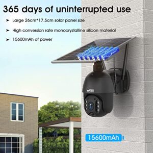 Solar Powered Wireless Security Camera Outdoor,ENSTER Pan Tilt WiFi Home Smart Cam Waterproof with Spotlight,Battery,Solar Panel, Color Night Vision,Motion Detection,2-Way Audio,SD&Cloud Storage-Black