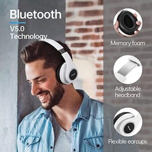 pollini Bluetooth Headphones Over Ear, Wireless Headset V5.0 with 6 EQ Modes, Soft Memory-Protein Earmuffs and Built-in Mic for iPhone/Android Cell Phone/PC/TV