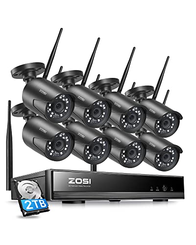 ZOSI 2K 3MP Wireless Security Camera System, H.265+ 8 Channel CCTV NVR with 2TB Hard Drive for 24/7 Recording and 8 x 3MP WiFi IP Camera Outdoor Indoor, Night Vision, Motion Alert, Remote Control