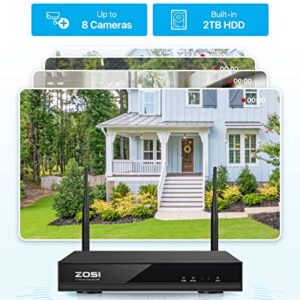 ZOSI 2K 3MP Wireless Security Camera System, H.265+ 8 Channel CCTV NVR with 2TB Hard Drive for 24/7 Recording and 8 x 3MP WiFi IP Camera Outdoor Indoor, Night Vision, Motion Alert, Remote Control