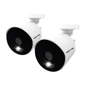 night owl 1080p hd wired indoor/outdoor add-on cameras with built-in motion-activated spotlights, 100 ft. of night vision, wide viewing angle and color night vision (2-pack)