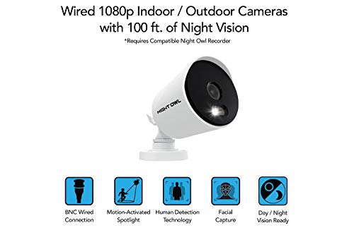 Night Owl 1080p HD Wired Indoor/Outdoor Add-On Cameras with Built-in Motion-Activated Spotlights, 100 ft. of Night Vision, Wide Viewing Angle and Color Night Vision (2-Pack)