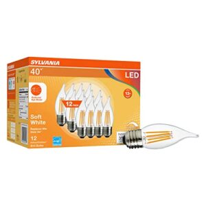 ledvance sylvania reduced eye strain b10 led light bulb, 40w = 4w, 13 year, medium base, dimmable, clear, 2700k, soft white – 12 pack (41227)