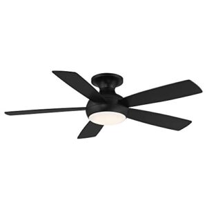 wac smart fans odyssey indoor and outdoor 5-blade flush mount ceiling fan 52in matte black with 3000k led light kit and remote control works with alexa and ios or android app