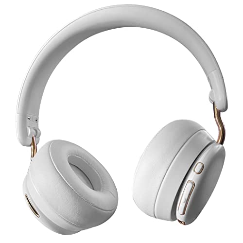 Hmusic Bluetooth Headphones, On Ear Headphones, Bluetooth 5.1 or Wired Connection, 32H Playtime Soft Protein Leather Ear Cups Wireless Headphone with Built-in Mic for Travel, Home, Office (White)