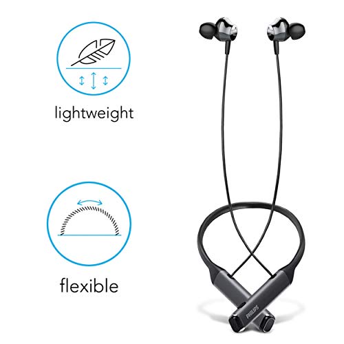 Philips Audio Performance PN402BK Wireless Bluetooth Earbuds with Vibration Call Alert Neckband, Black (Renewed)