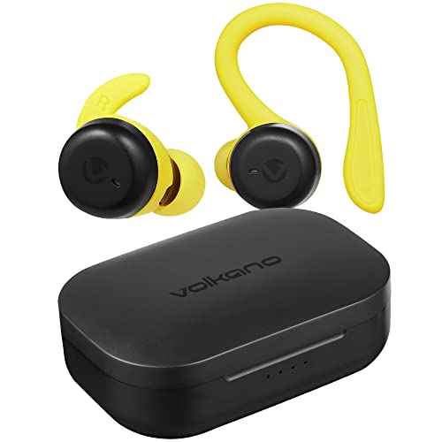 Volkano Momentum Series Sports Earbuds Bluetooth Wireless - Wireless Earphones with Removable Ear Hooks, Waterproof True Wireless Sports Earbuds, Running & Workout Bluetooth Earphones (Yellow)