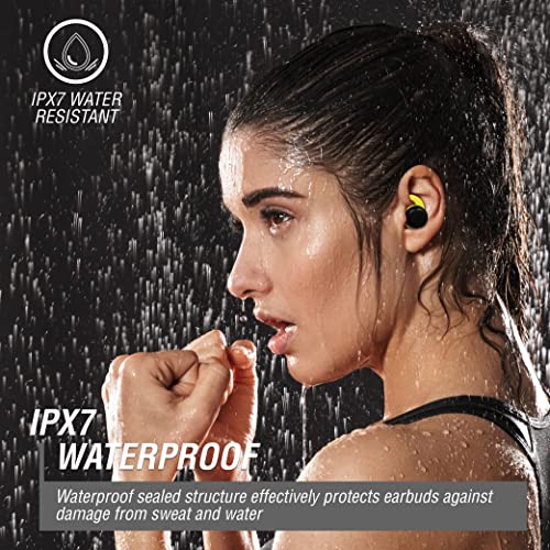 Volkano Momentum Series Sports Earbuds Bluetooth Wireless - Wireless Earphones with Removable Ear Hooks, Waterproof True Wireless Sports Earbuds, Running & Workout Bluetooth Earphones (Yellow)