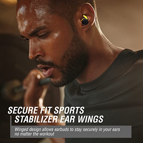 Volkano Momentum Series Sports Earbuds Bluetooth Wireless - Wireless Earphones with Removable Ear Hooks, Waterproof True Wireless Sports Earbuds, Running & Workout Bluetooth Earphones (Yellow)