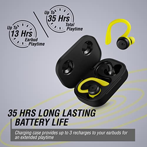 Volkano Momentum Series Sports Earbuds Bluetooth Wireless - Wireless Earphones with Removable Ear Hooks, Waterproof True Wireless Sports Earbuds, Running & Workout Bluetooth Earphones (Yellow)