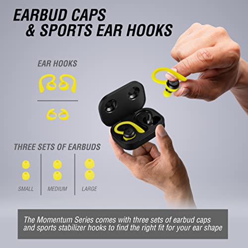 Volkano Momentum Series Sports Earbuds Bluetooth Wireless - Wireless Earphones with Removable Ear Hooks, Waterproof True Wireless Sports Earbuds, Running & Workout Bluetooth Earphones (Yellow)