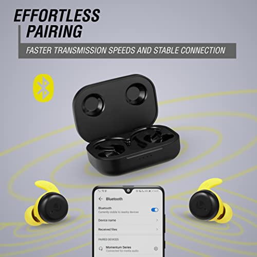 Volkano Momentum Series Sports Earbuds Bluetooth Wireless - Wireless Earphones with Removable Ear Hooks, Waterproof True Wireless Sports Earbuds, Running & Workout Bluetooth Earphones (Yellow)