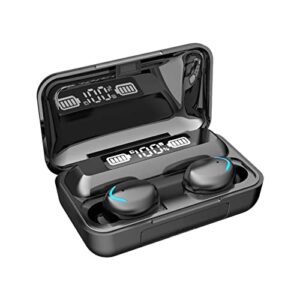 kuhxz true wireless touch control bluetooth 5.0 headphones, 3d stereo deep bass in-ear headset w/mic, ipx6 waterproof earphones for sports, 180h playtime w/digital display charging case