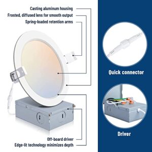 POWERASIA 12 Pack 6 Inch Ultra-Thin LED Recessed Ceiling Light with Junction Box, 5CCT Dimmable 2700K/3000K/4000K/5000K/6000K,15W 1200lm Can Killer Downlight-ETL and Energy Star Certified