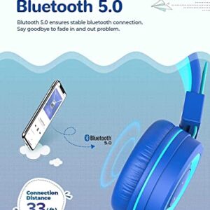 iClever BTH02 Kids Headphones Bundle, Kids Wireless Headphones with MIC, 22H Playtime, Bluetooth 5.0 & Stereo Sound, Foldable, Adjustable Headband, Blue&Pink