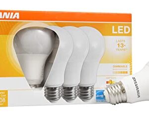 SYLVANIA LED A19 Light Bulb, 60W Equivalent, Efficient 9W, Medium Base, Dimmable Frosted 2700K Soft White, 4 pack