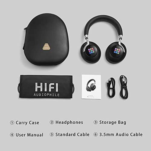 NUKied Dual LCD Screen Smart Trendy Headphone, Wireless Bluetooth Headphones with Microphone Deep Bass, Quick Charge, Lightweight Premium Leather Ear Cups Durable Zinc Alloy Headband PC Game Headset