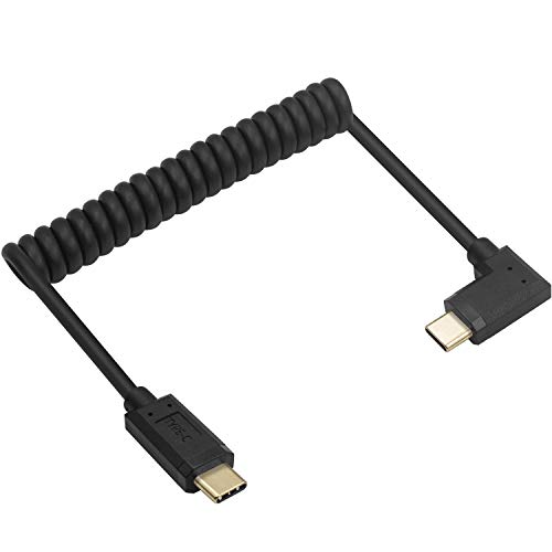 Poyiccot Coiled USB C to USB C Cable, Coiled USB Type C Cable 3A Fast Charging, Right Angle USB C Coiled Spring Spiral 90 Degree USB Type C Spiral Cable for MacBook, Smartphone, Stretched 4feet/1.2m