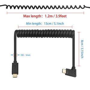 Poyiccot Coiled USB C to USB C Cable, Coiled USB Type C Cable 3A Fast Charging, Right Angle USB C Coiled Spring Spiral 90 Degree USB Type C Spiral Cable for MacBook, Smartphone, Stretched 4feet/1.2m