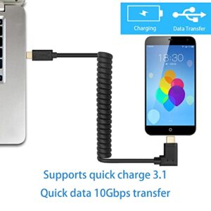 Poyiccot Coiled USB C to USB C Cable, Coiled USB Type C Cable 3A Fast Charging, Right Angle USB C Coiled Spring Spiral 90 Degree USB Type C Spiral Cable for MacBook, Smartphone, Stretched 4feet/1.2m